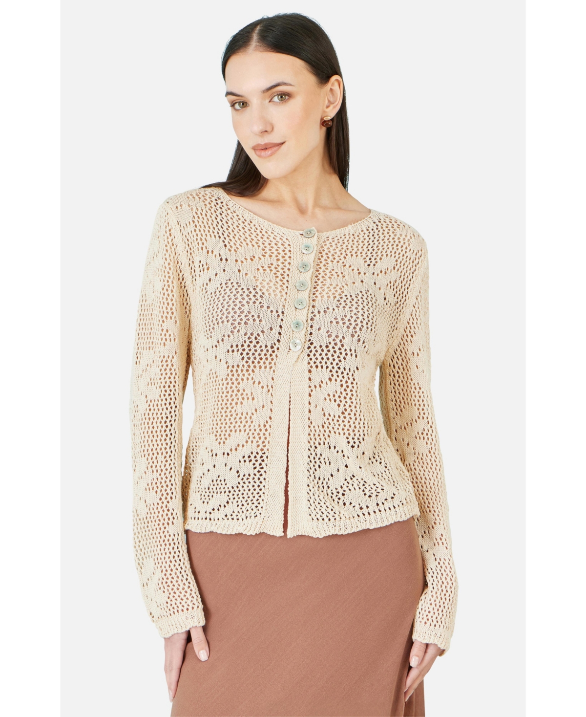 Click here for Yumi Womens Flower Crochet Button Up Cardigan - Be... prices