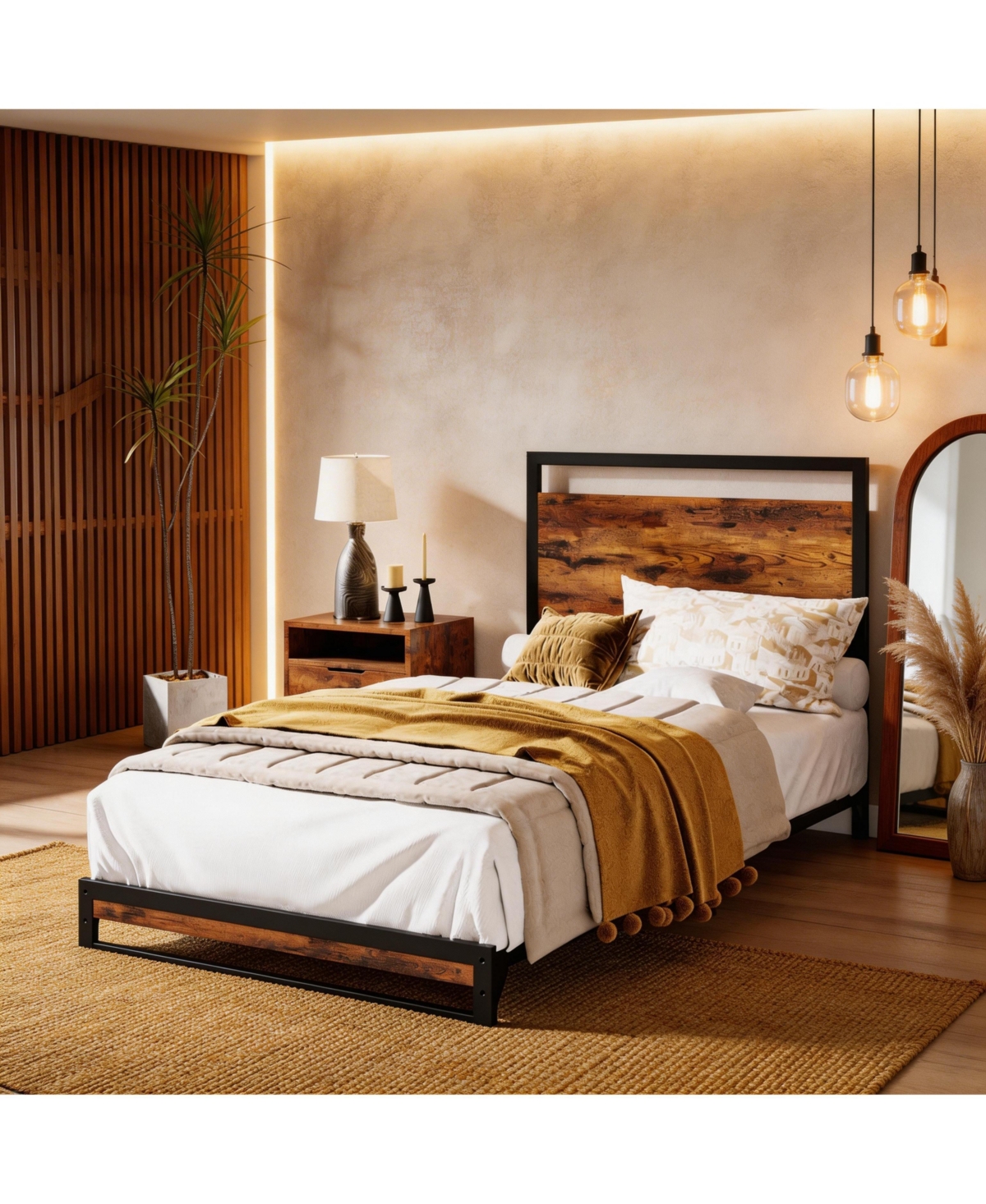 Click here for Homfan Metal Platform Bed Frame with Wooden Headbo... prices