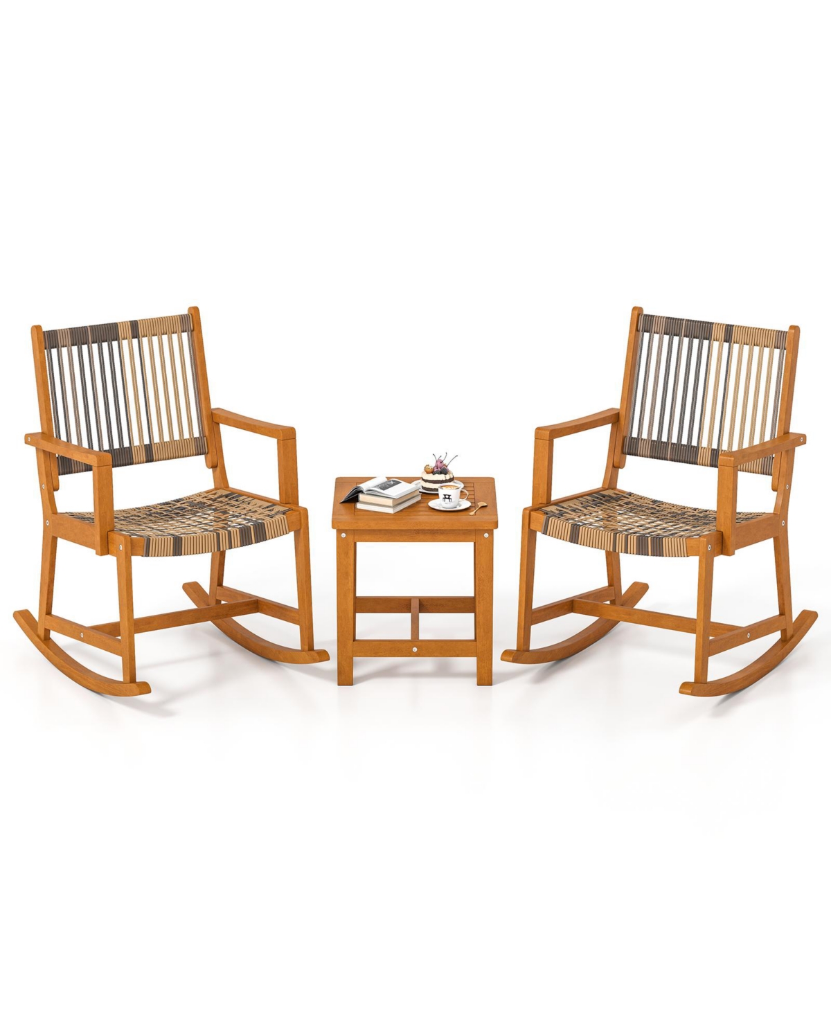 Click here for Sugift 3 Piece Patio Rocking Bistro Set with Acaci... prices