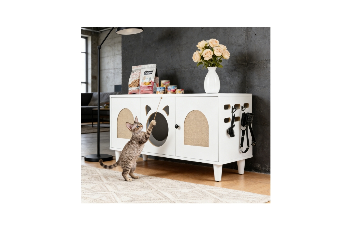 Click here for Zeus & Ruta Wooden Cat Cabinet Sisal Scratcher Lit... prices