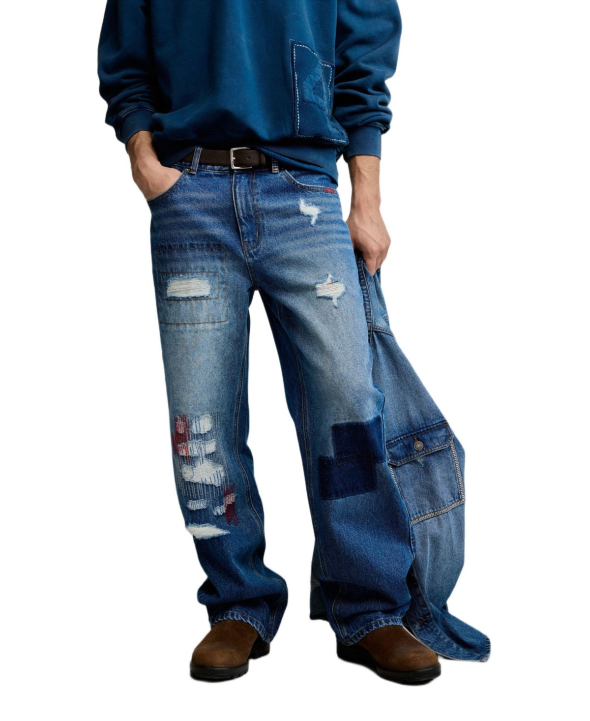 Click here for Desigual Mens Patched jeans - Gray prices