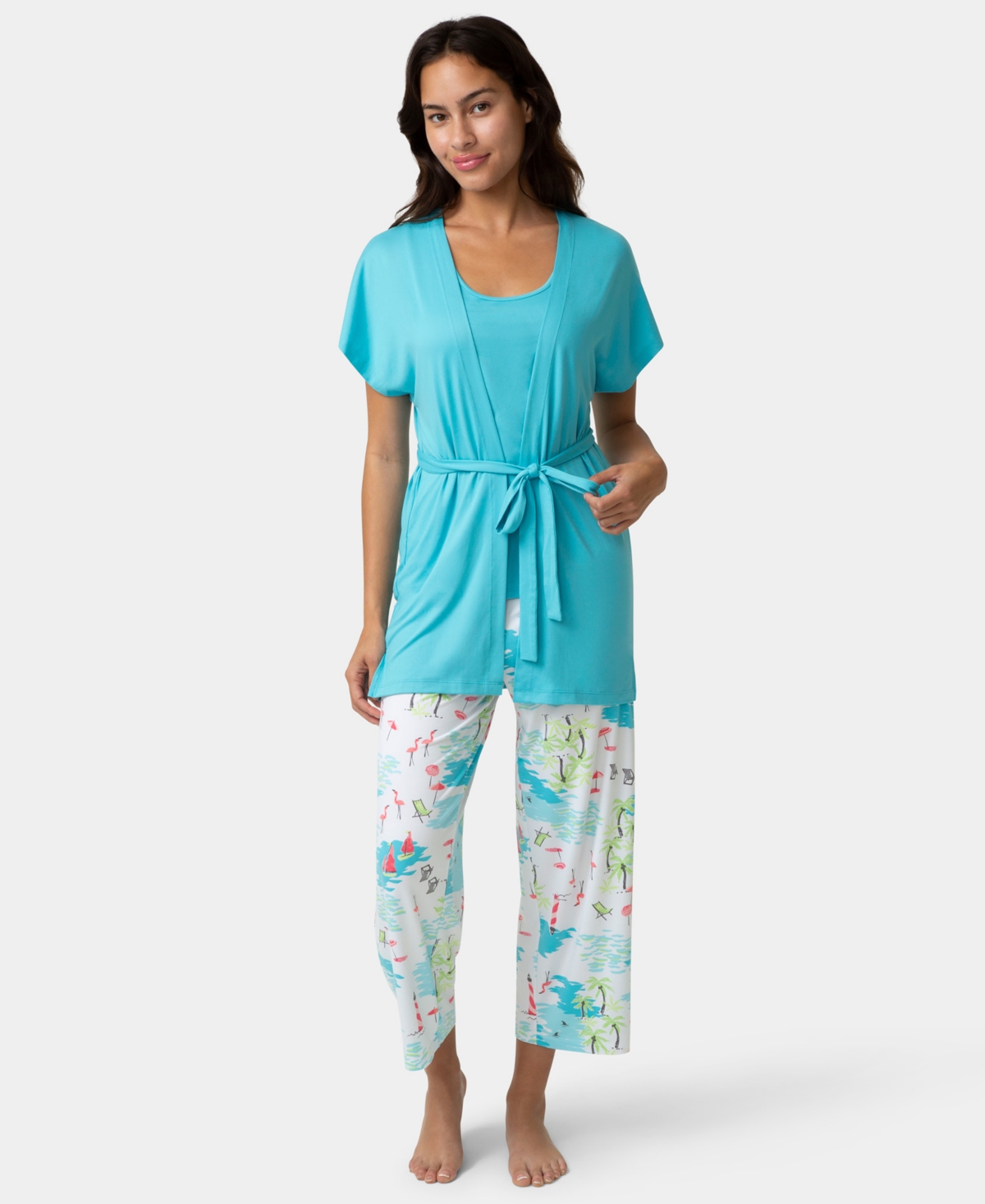 Click here for Hue Womens Mama Jama 3 Piece Pj Set - Blue Mist prices
