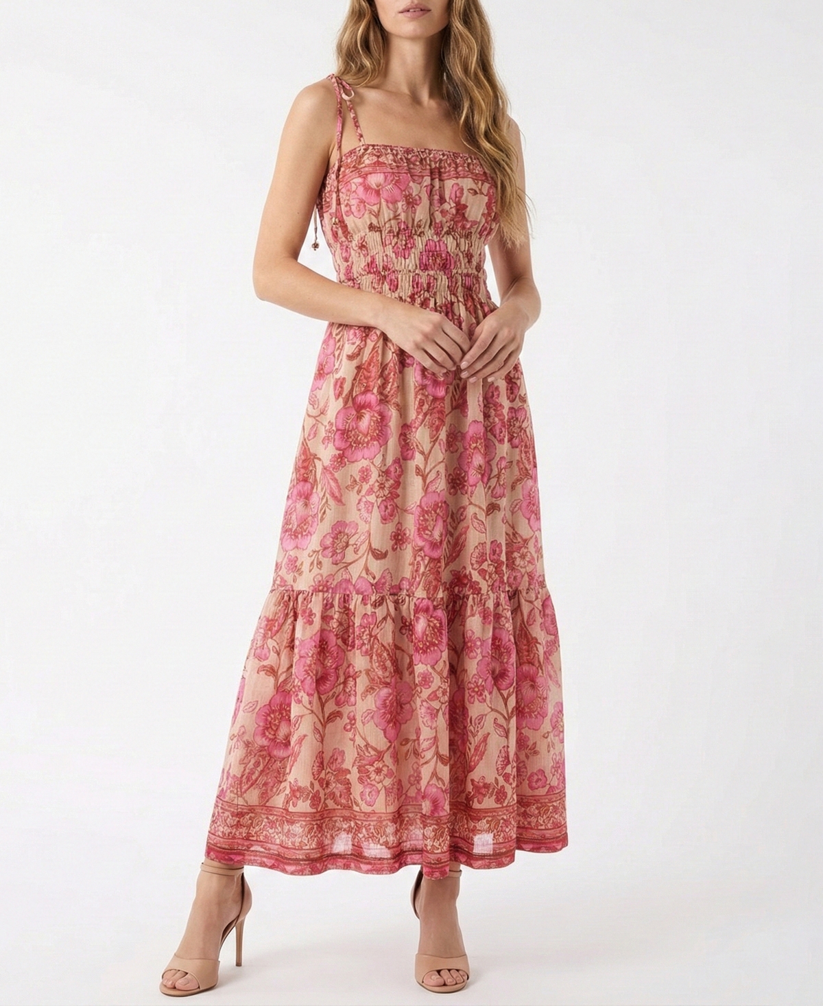 Click here for Taylor Womens Square Neck Floral Smocked Pull-On D... prices