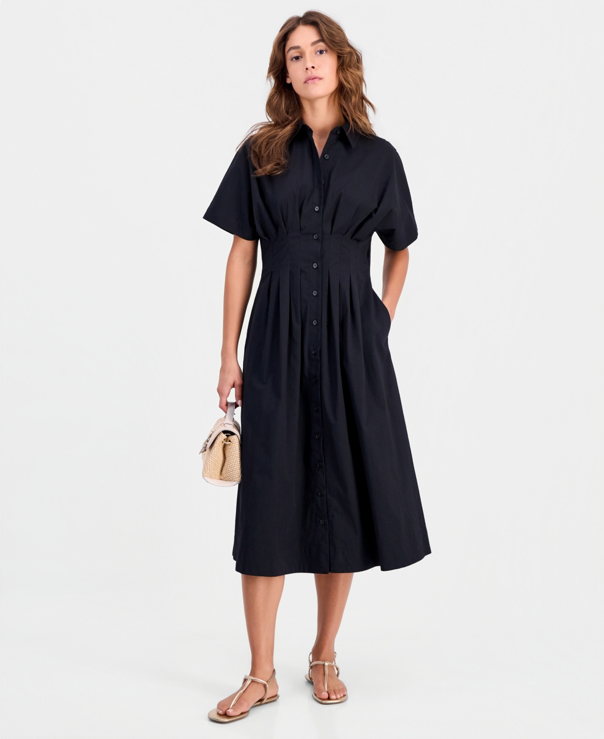 Click here for On 34th Womens Pleated Waist Midi Shirtdress  Macy... prices