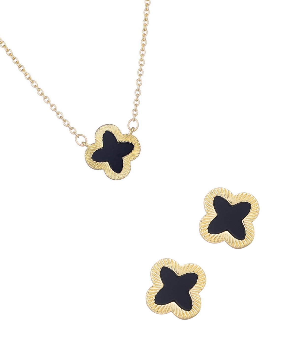 Click here for Adornia Gold 2-Piece Black Inlay Clover Pendant Ne... prices