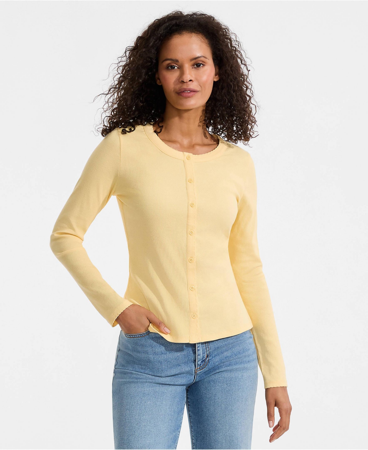 Click here for Lands End Womens Long Sleeve Micro Rib Button Thro... prices