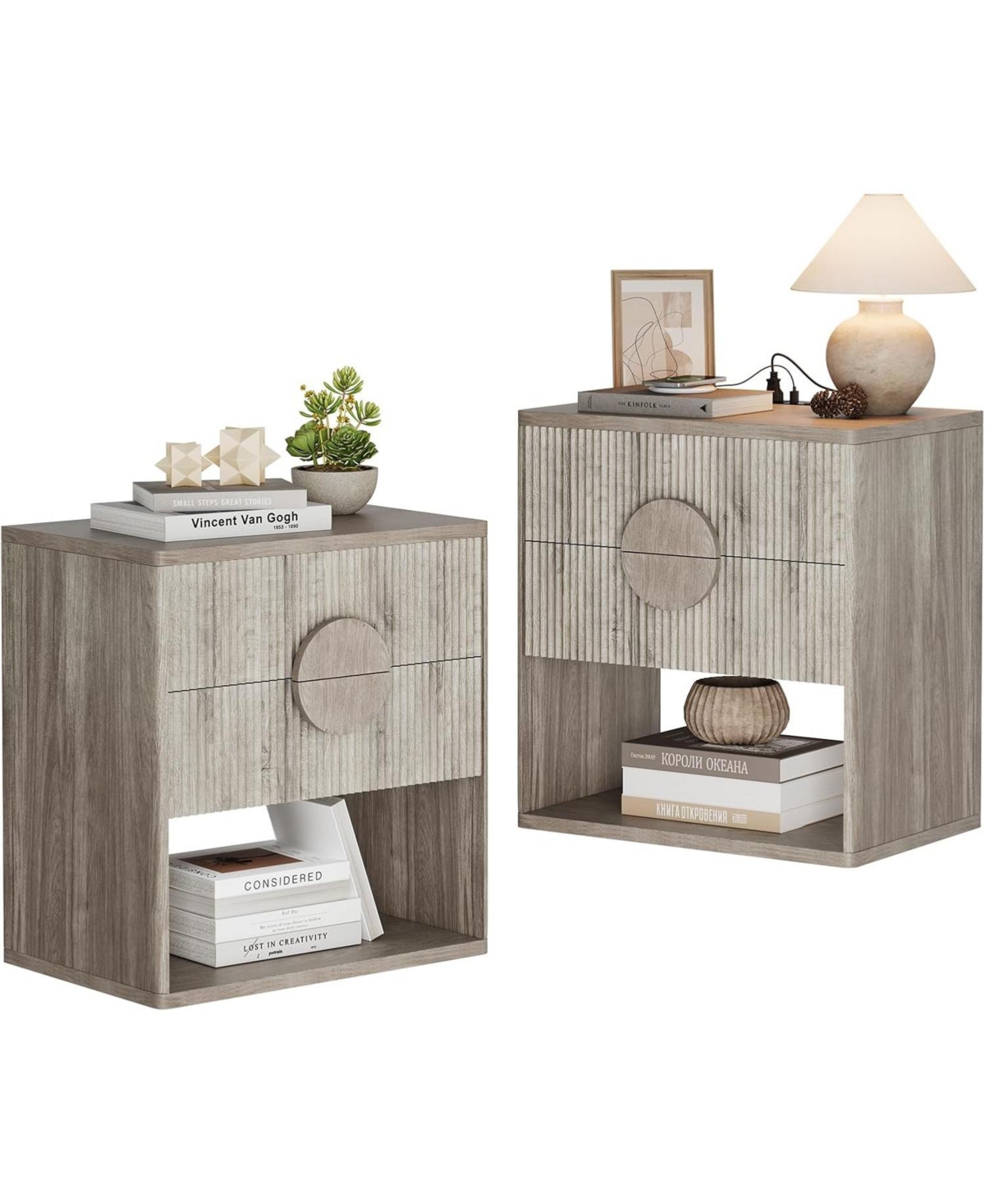 Click here for gaomon Modern Wide Set of 2 Fluted Nightstand with... prices
