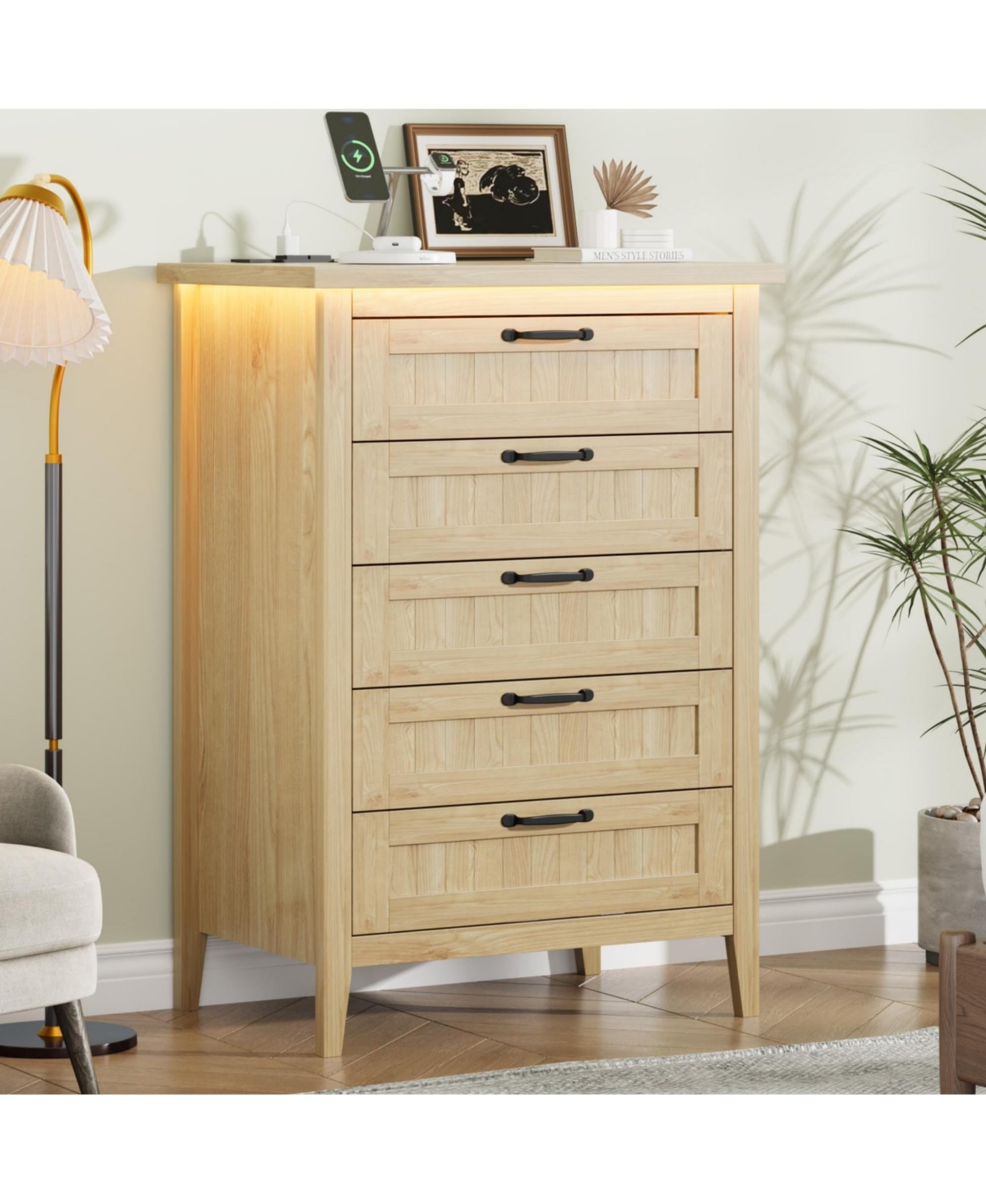 Click here for gaomon Farmhouse Drawer Dresser with Charging Stat... prices