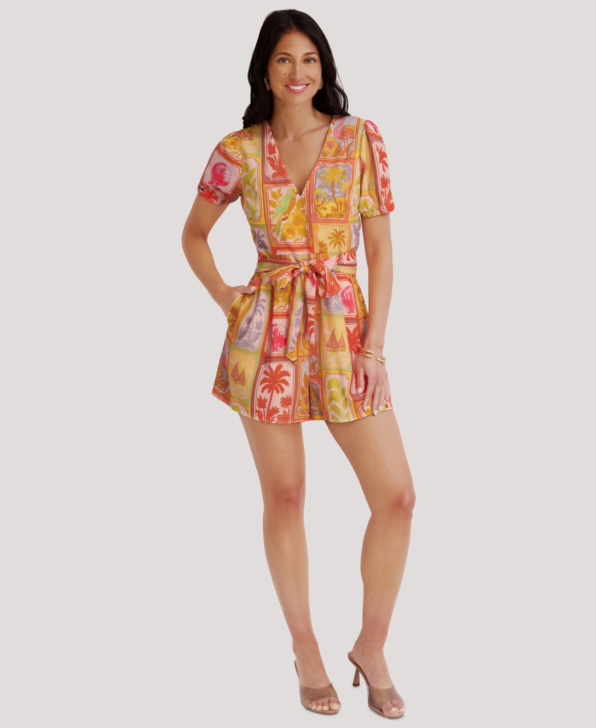 Click here for Kensie Womens Short-Sleeve V-Neck Printed Romper -... prices