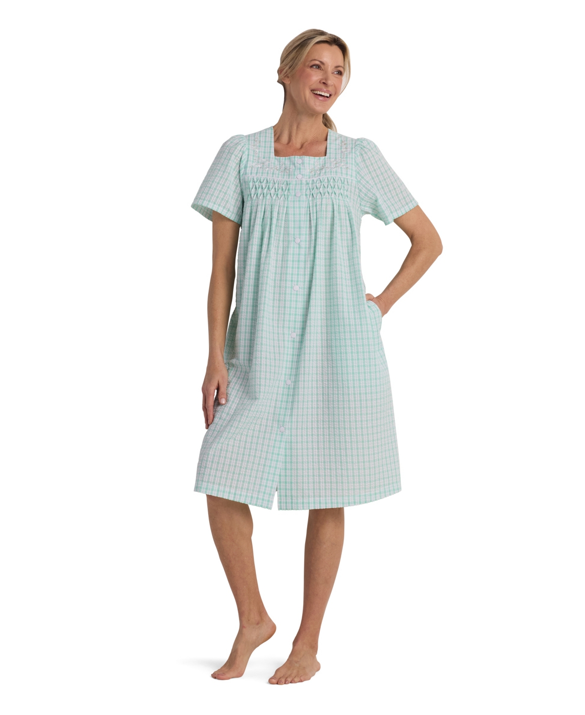 Click here for Miss Elaine Womens Window Pane Printed Square Neck... prices