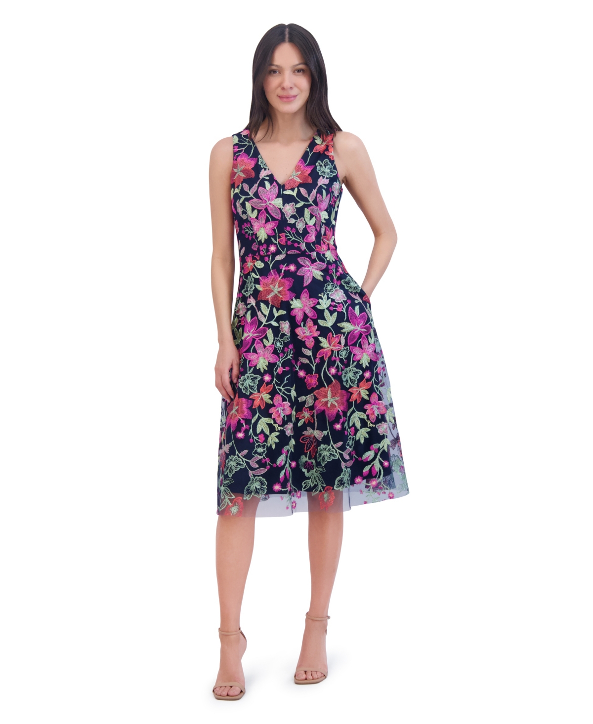Click here for Jessica Howard Womens Printed V-Neck Midi Dress -... prices
