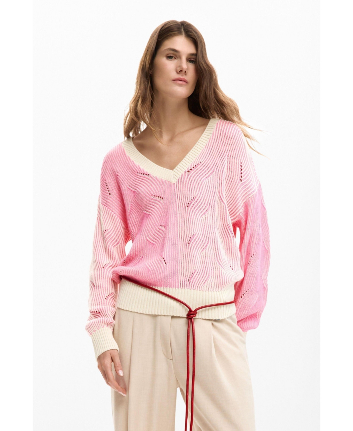 Click here for Desigual Womens Two-tone knitted sweater - Pink prices