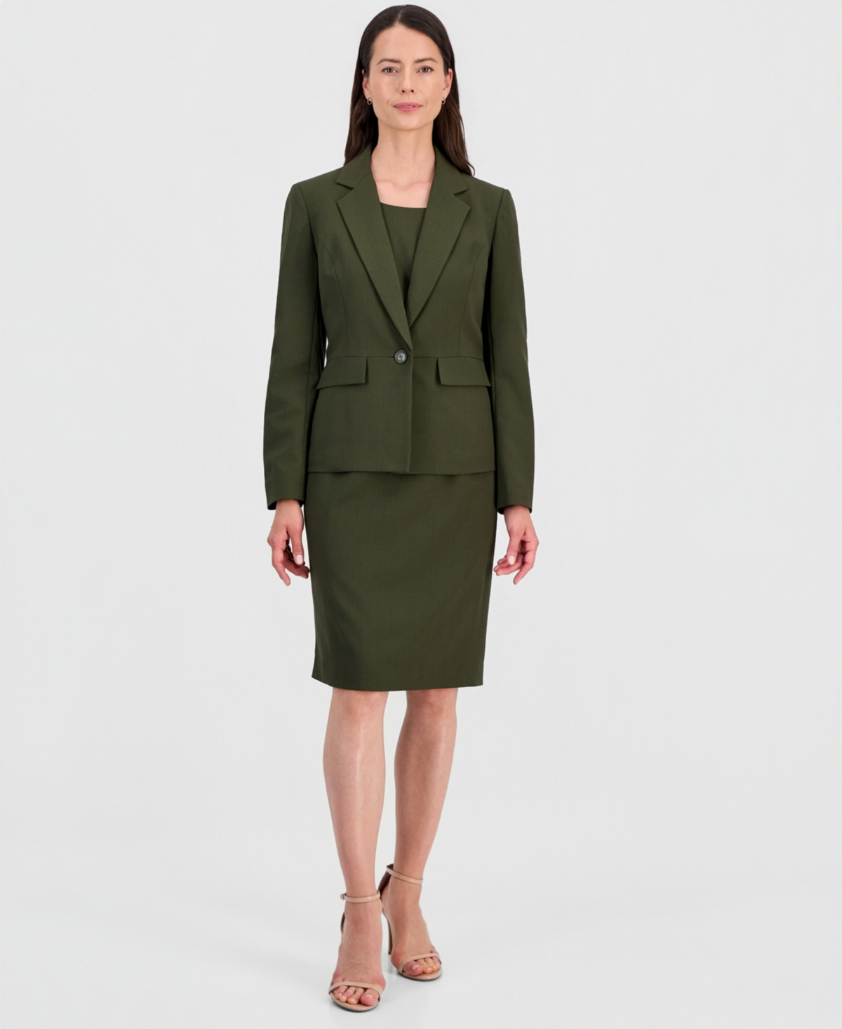 Click here for Le Suit Womens One-Button Peplum Jacket & Basic Sh... prices