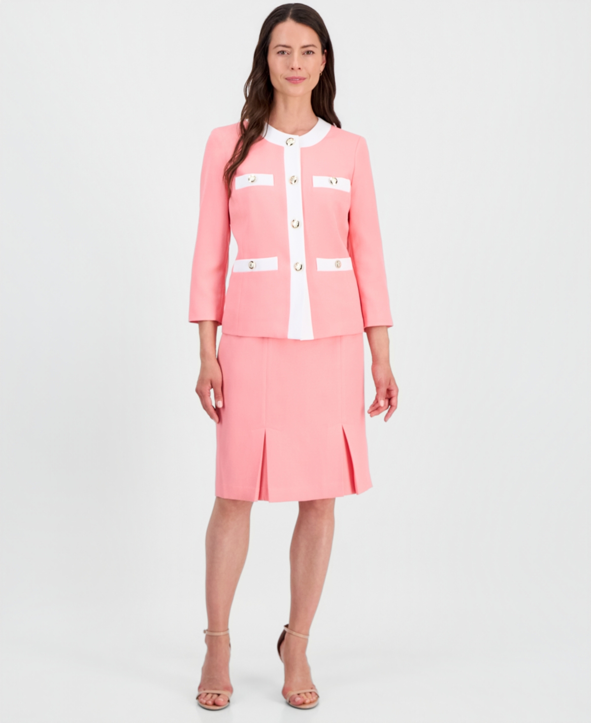 Click here for Le Suit Womens Jewel-Neck Framed Jacket & Box-Plea... prices