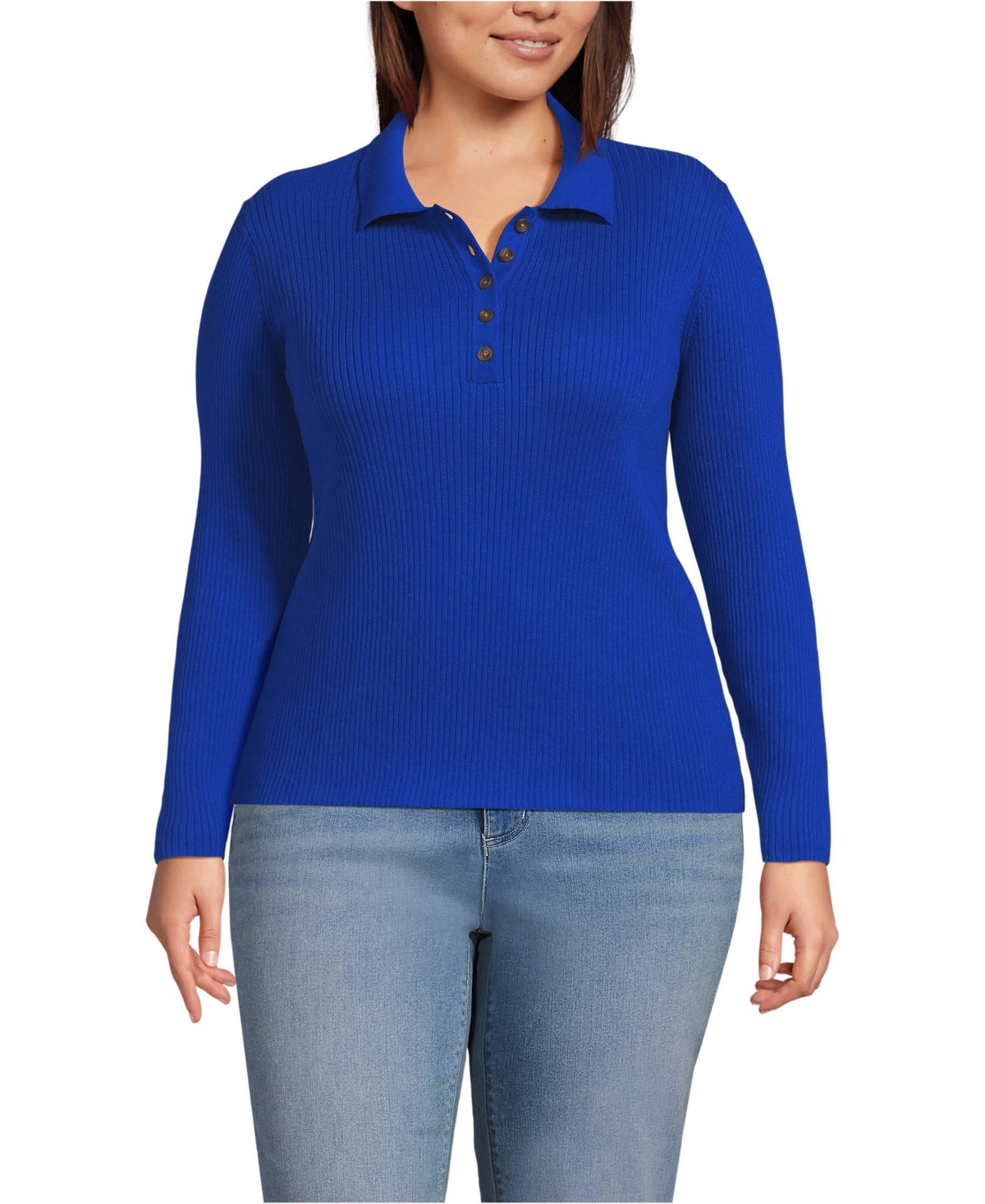 Click here for Lands End Plus Size Cotton Ribbed Long Sleeve Polo... prices