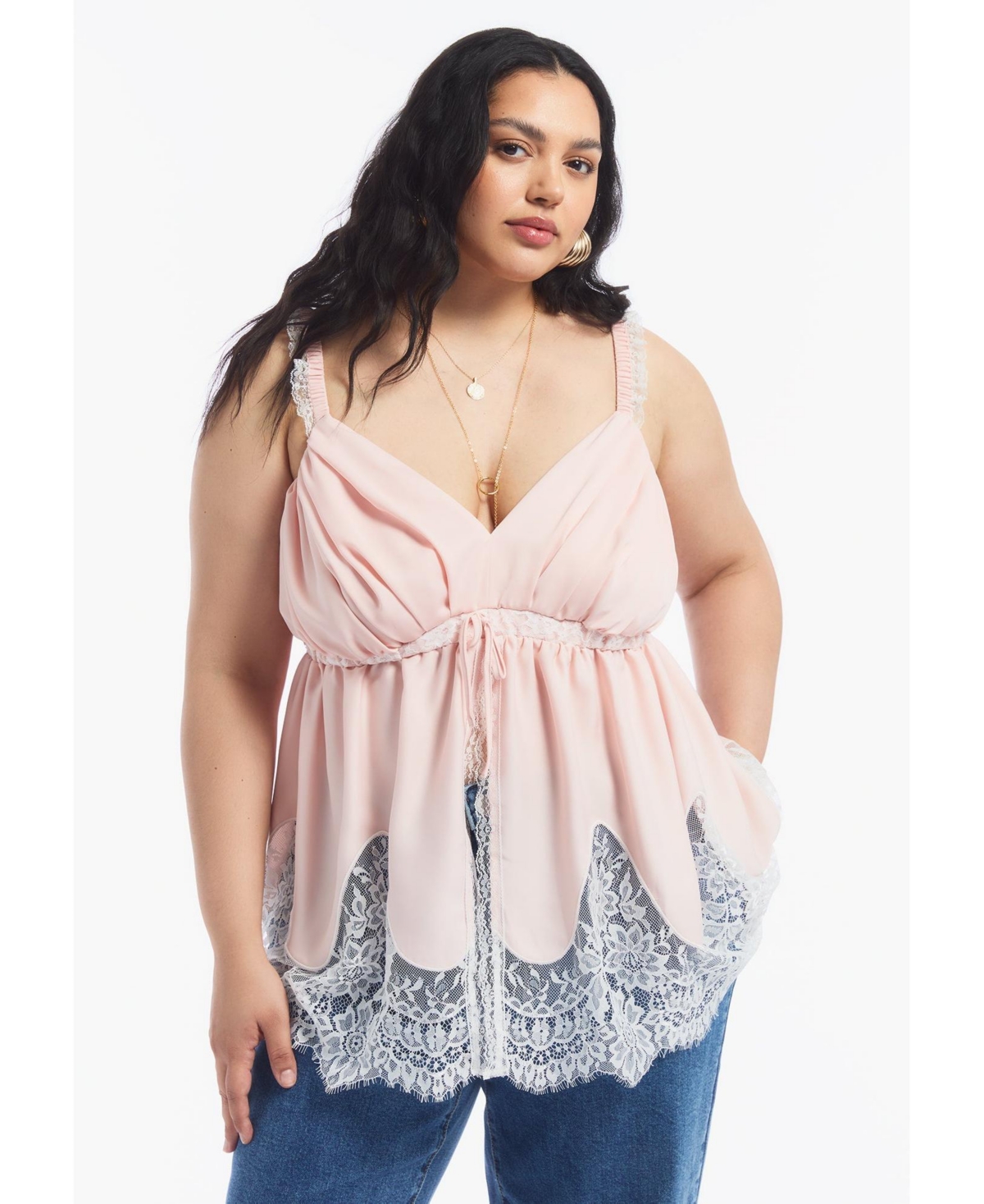 Click here for June & Vie Womens Lace-Trim Satin Camisole Top - V... prices