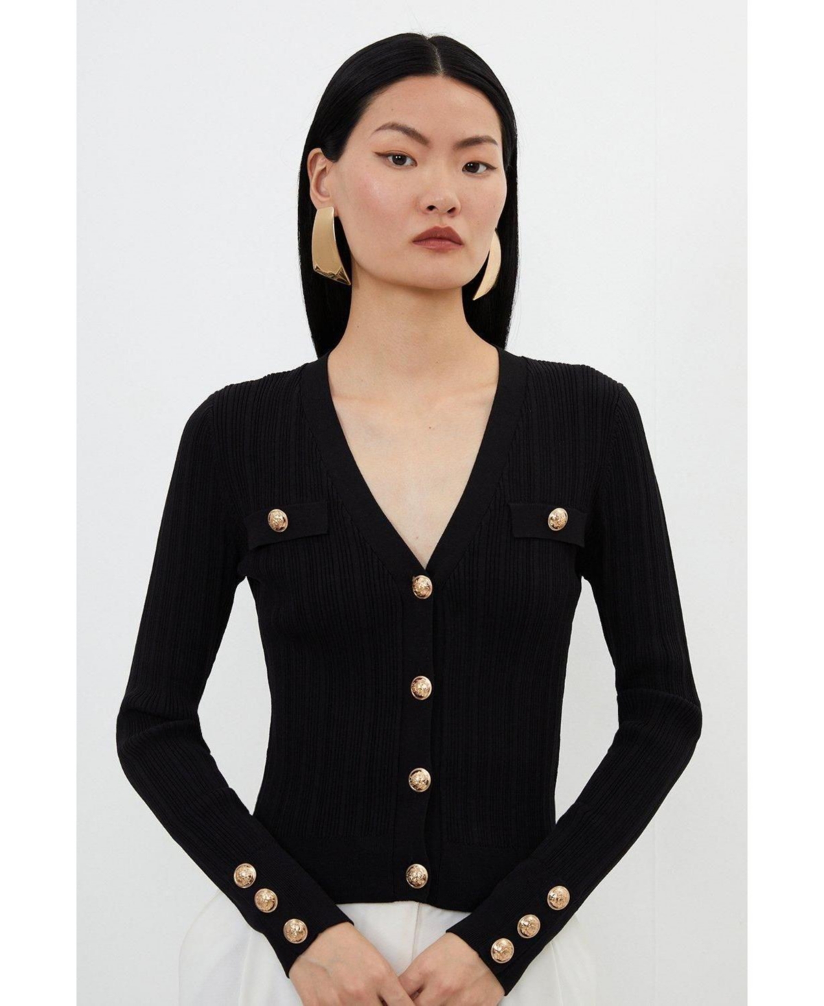 Click here for Karen Millen Womens Viscose Blend Rib Military Tri... prices