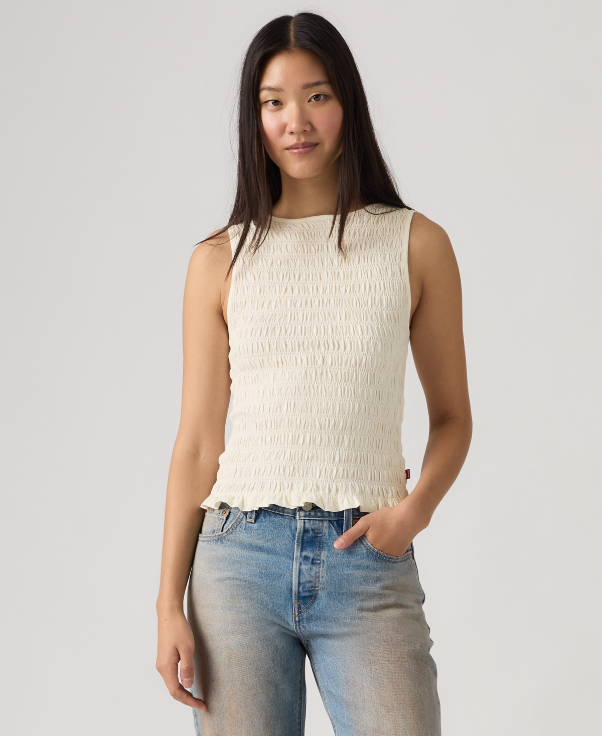 Click here for Levis Womens Bella Smocked Boat Neck Top - Egret prices