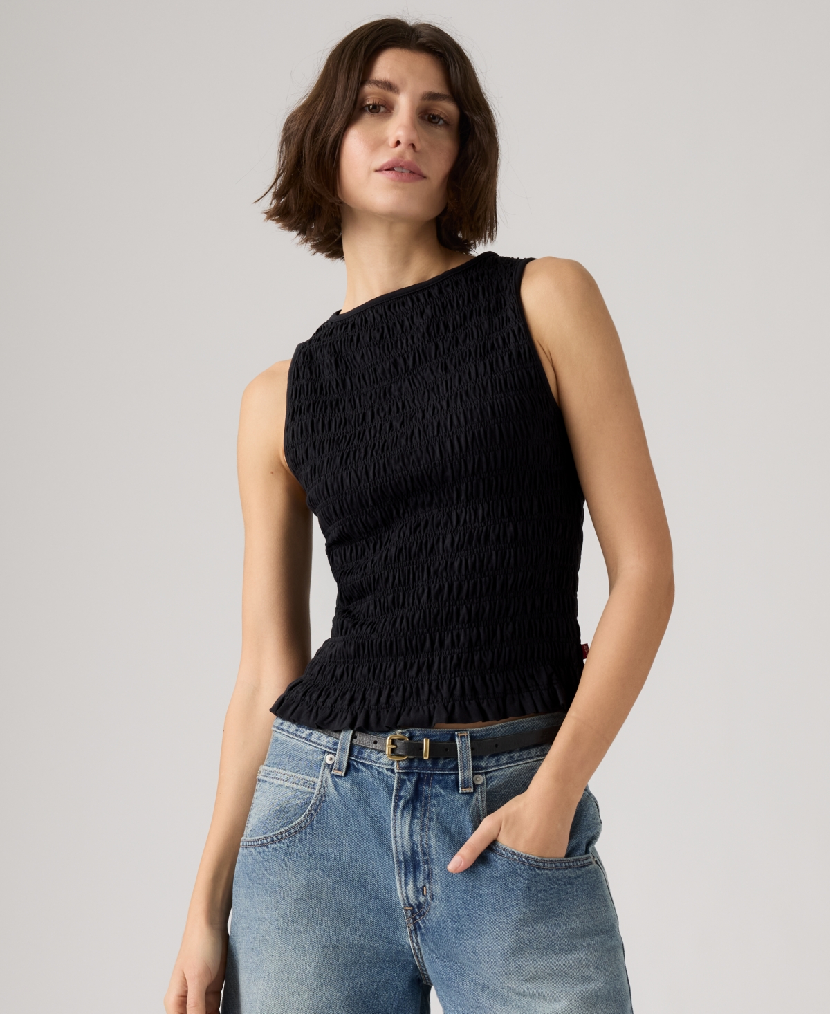 Click here for Levis Womens Bella Smocked Boat Neck Top - Anthrac... prices