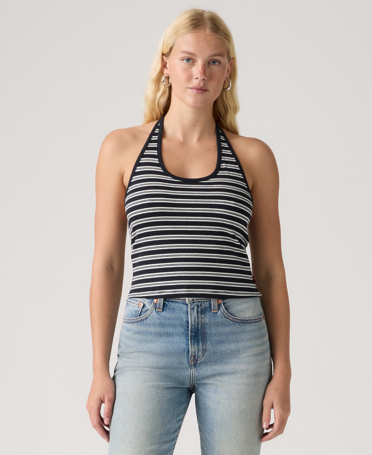 Click here for Levis Womens Ella Striped Halter Crop Top - Black... prices