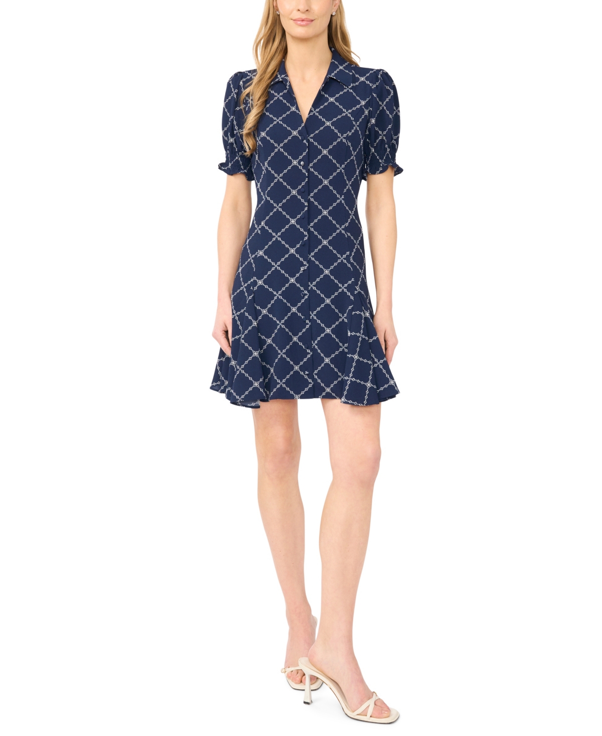 Click here for CeCe Womens Puff Short-Sleeve Button-Down Mini Dre... prices