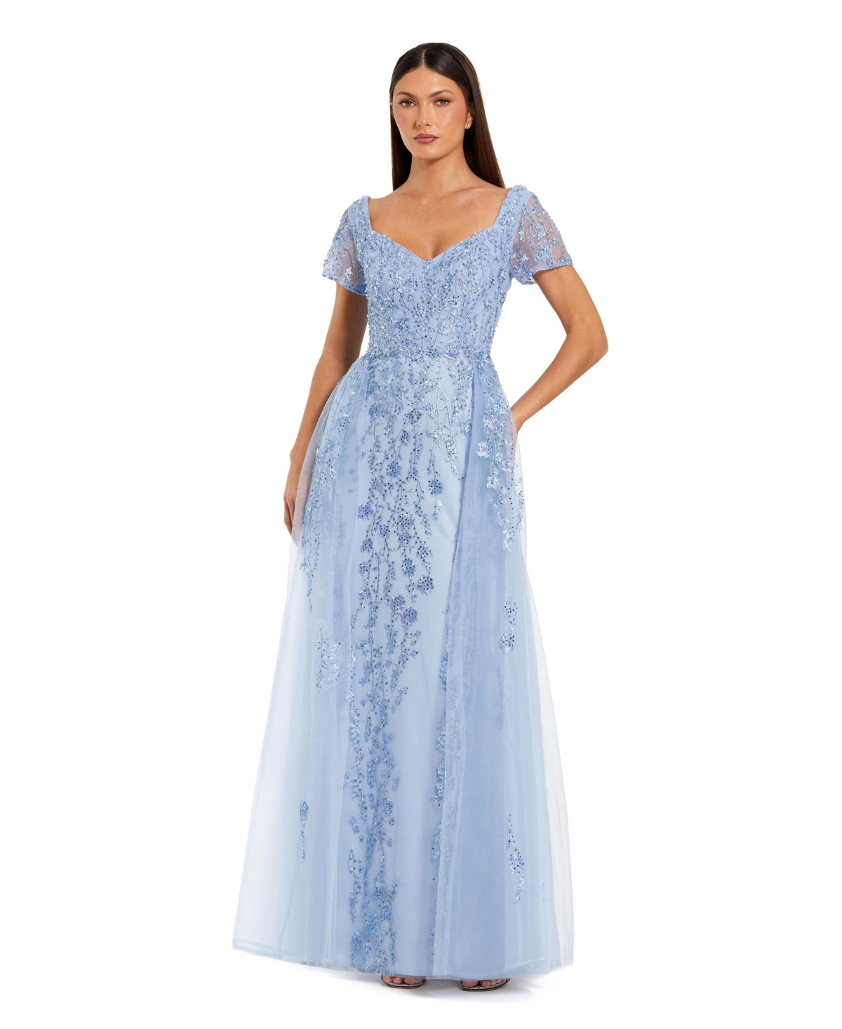 Click here for Mac Duggal Womens Embroidered Beaded Tulle A-Line... prices