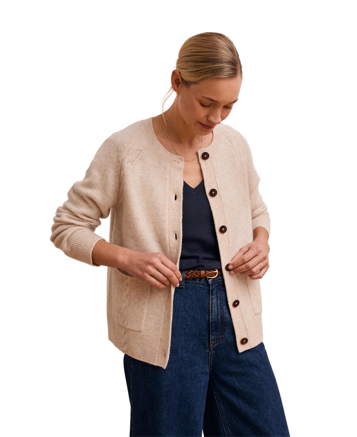 Click here for Celtic & Co. Womens Cable Detail Raglan Cardigan -... prices