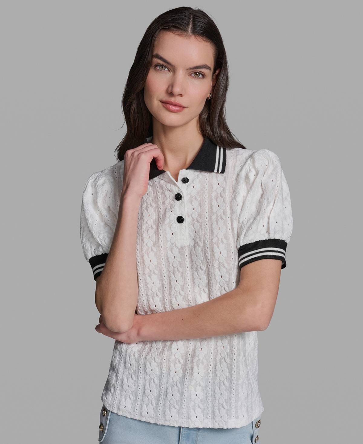 Click here for Karl Lagerfeld Paris Petite Collared Knit Polo Top... prices