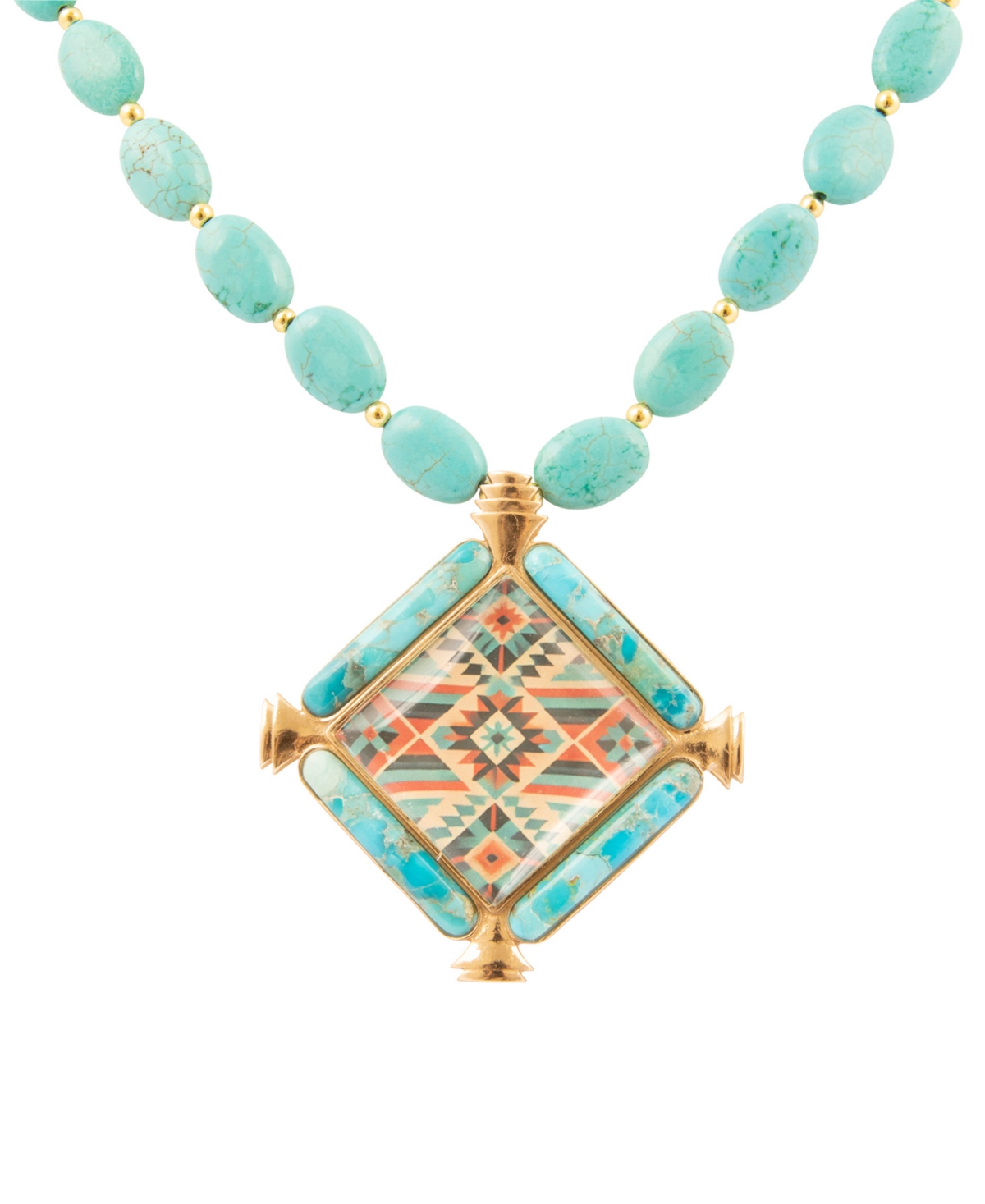 Click here for Barse Native Weave Blue Turquoise Golden Pendant N... prices