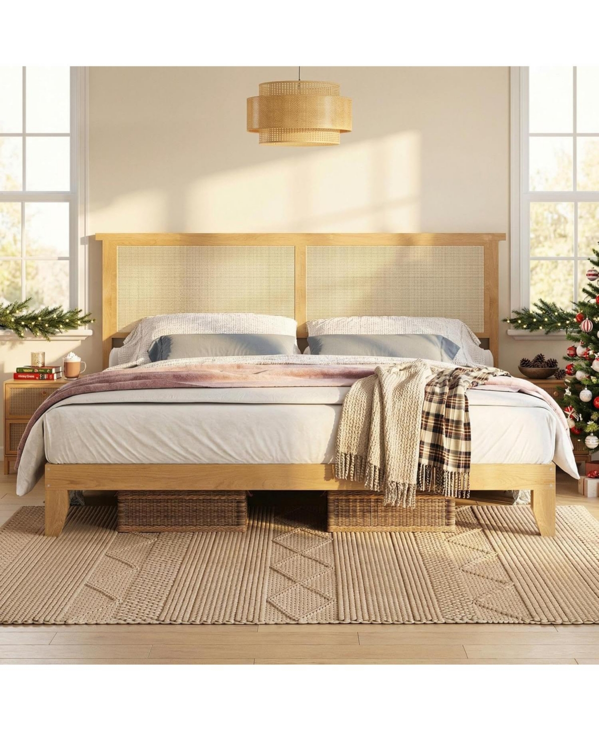 Click here for gaomon King Rattan Bed Frame with Rgb Led Lights... prices