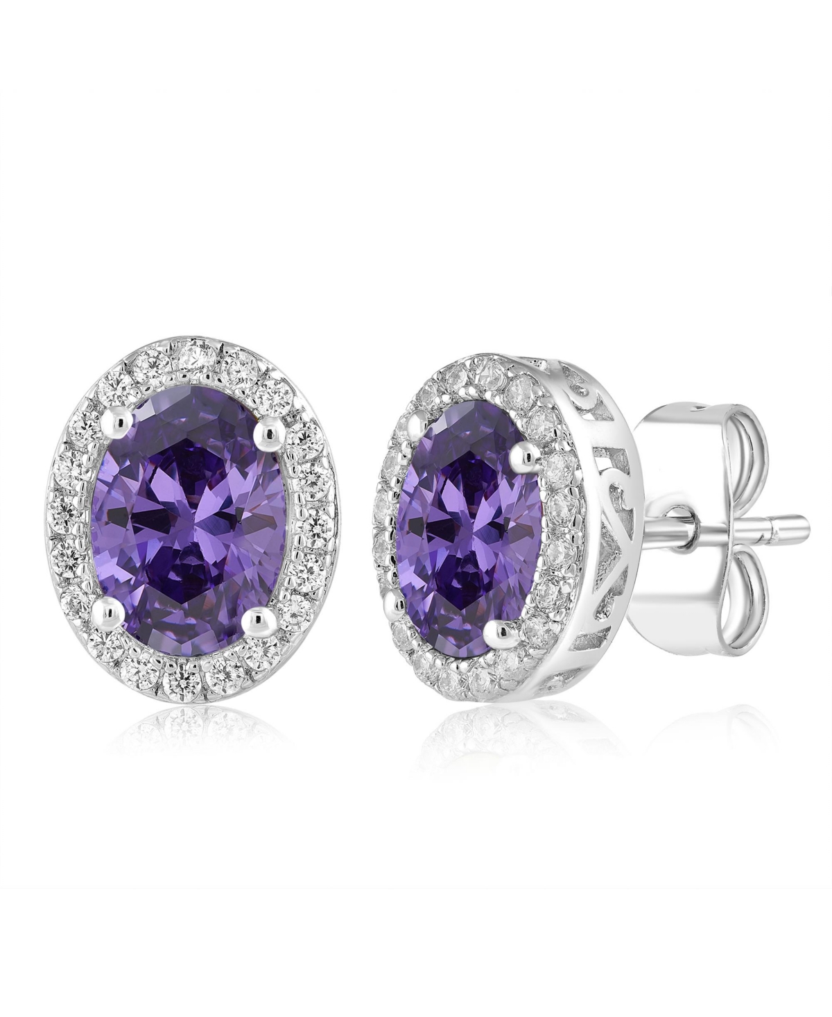 Click here for Simona Elegant Oval Birthstone Halo Cz Studs - Feb... prices