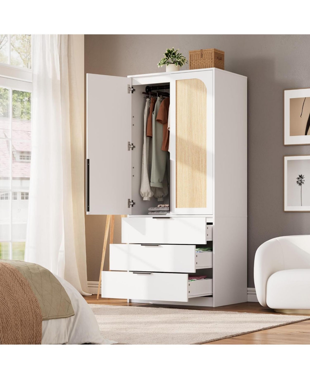 Click here for gaomon 69.5 Wooden Wardrobe Closet  Armoire with 3... prices