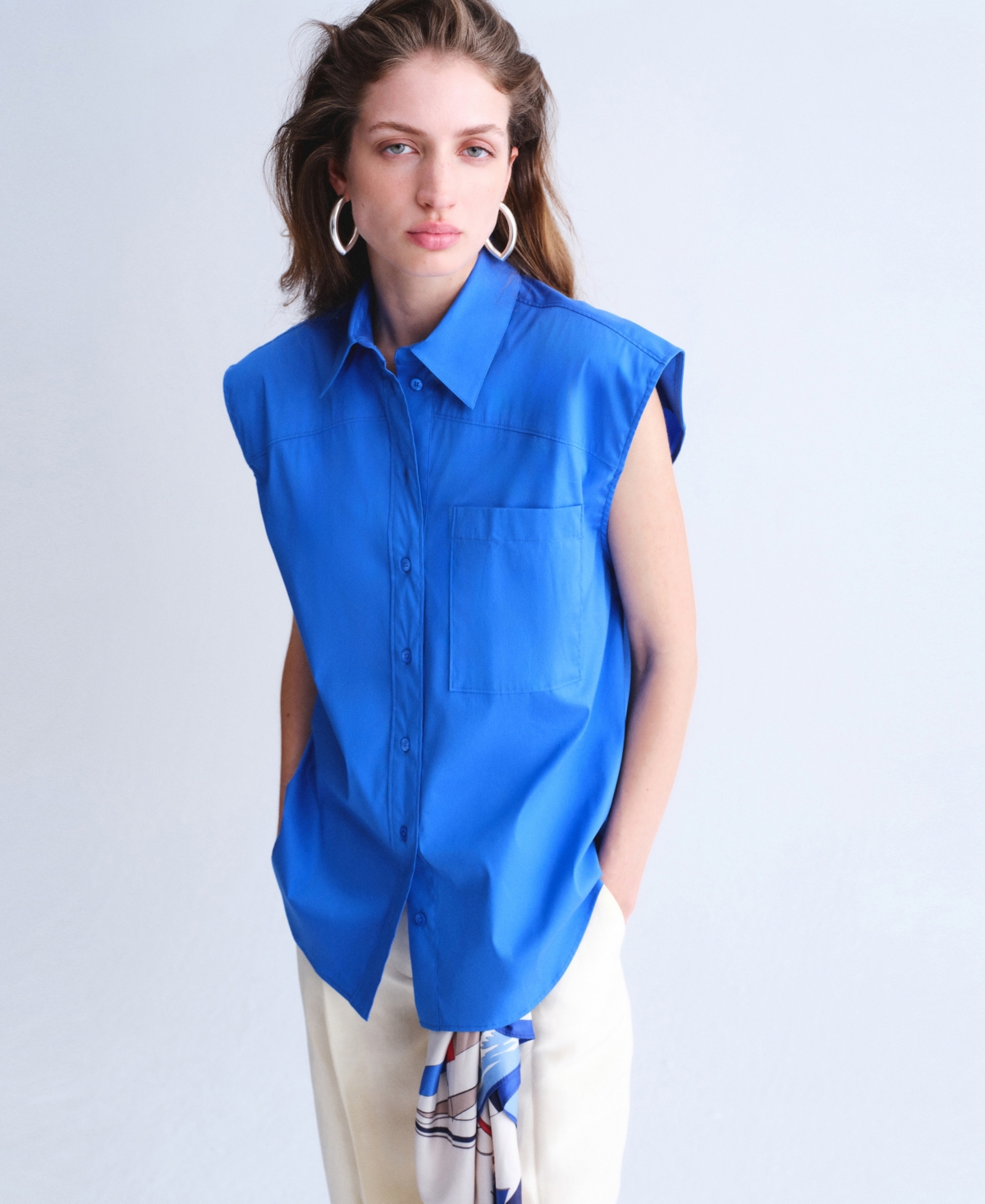 Click here for Selection Mango Womens Sleeveless Poplin Shirt - B... prices