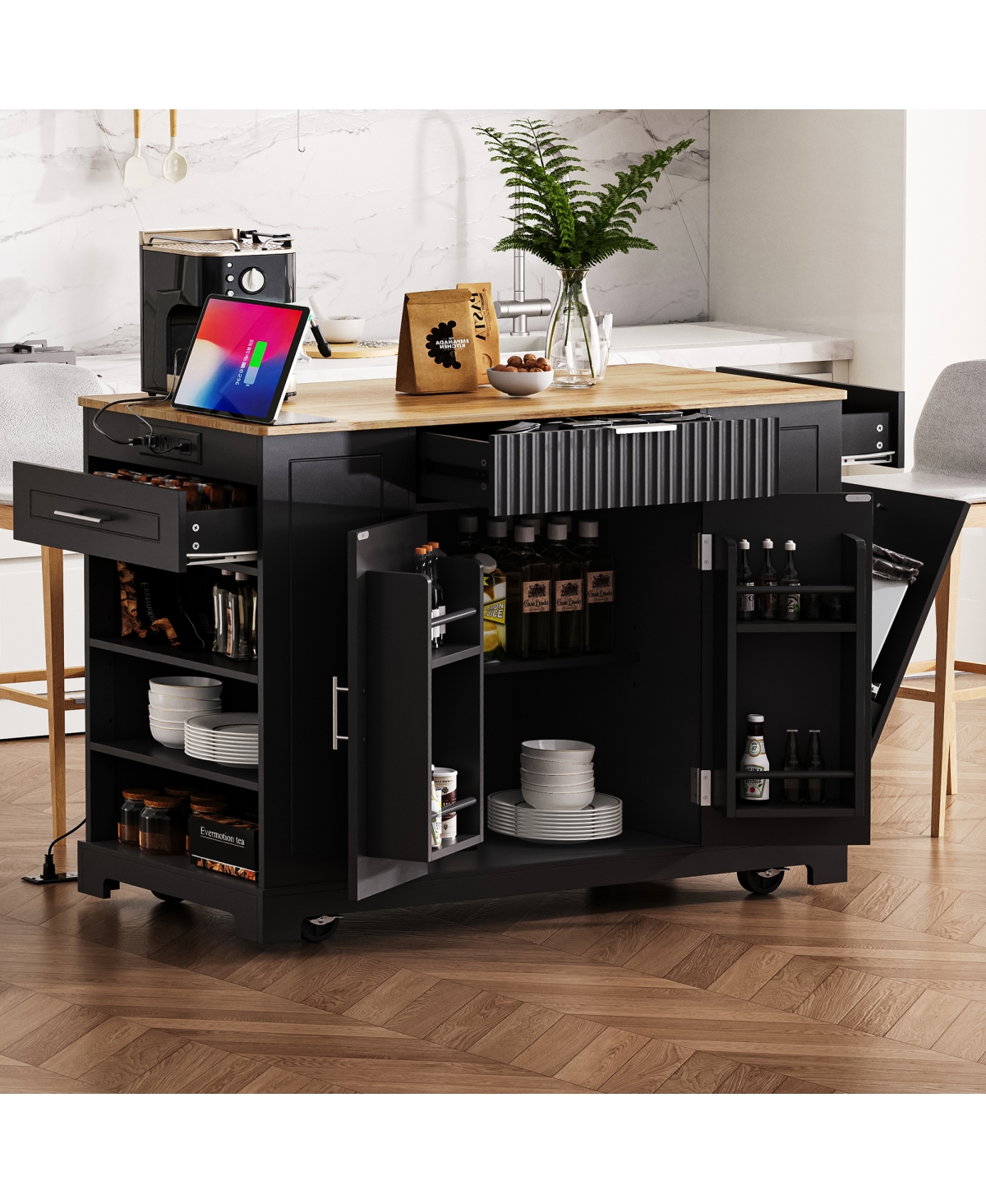 Click here for Streamdale Furniture Rolling Kitchen Island Trash... prices