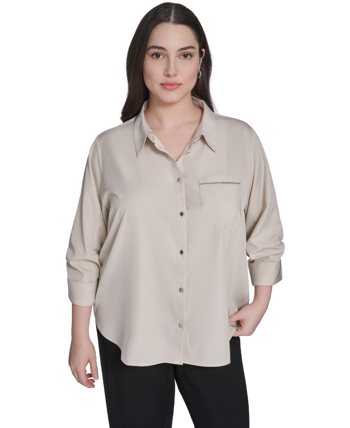 Click here for Calvin Klein Plus Size Long-Sleeve Button-Up Shirt... prices