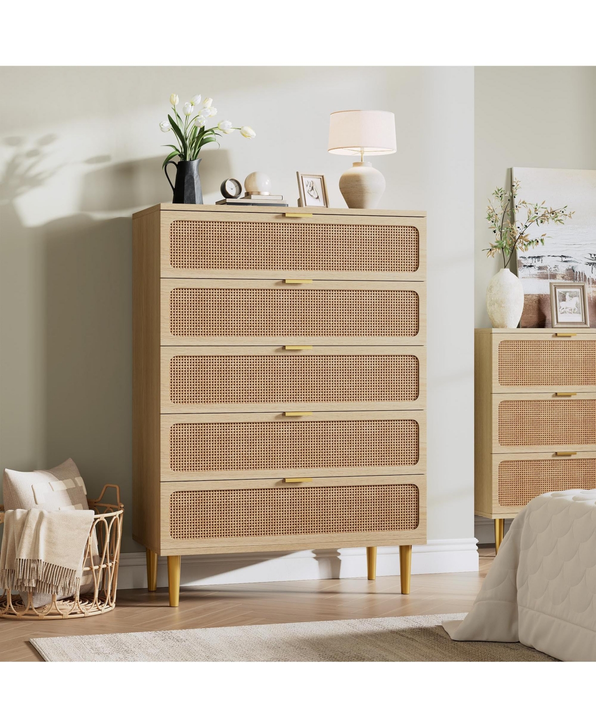 Click here for gaomon Rattan Dresser with 5 Drawers  Tall Modern... prices