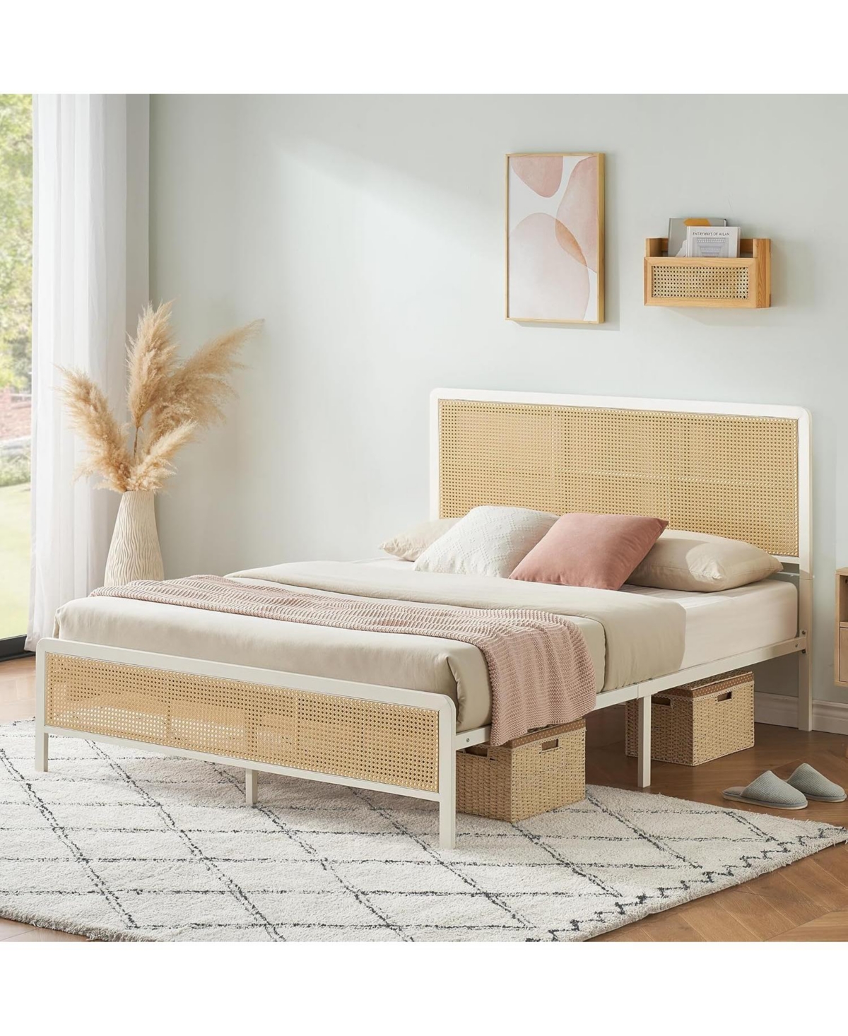 Click here for gaomon Queen Rattan Platform Bed  Modern Boho-Chic... prices