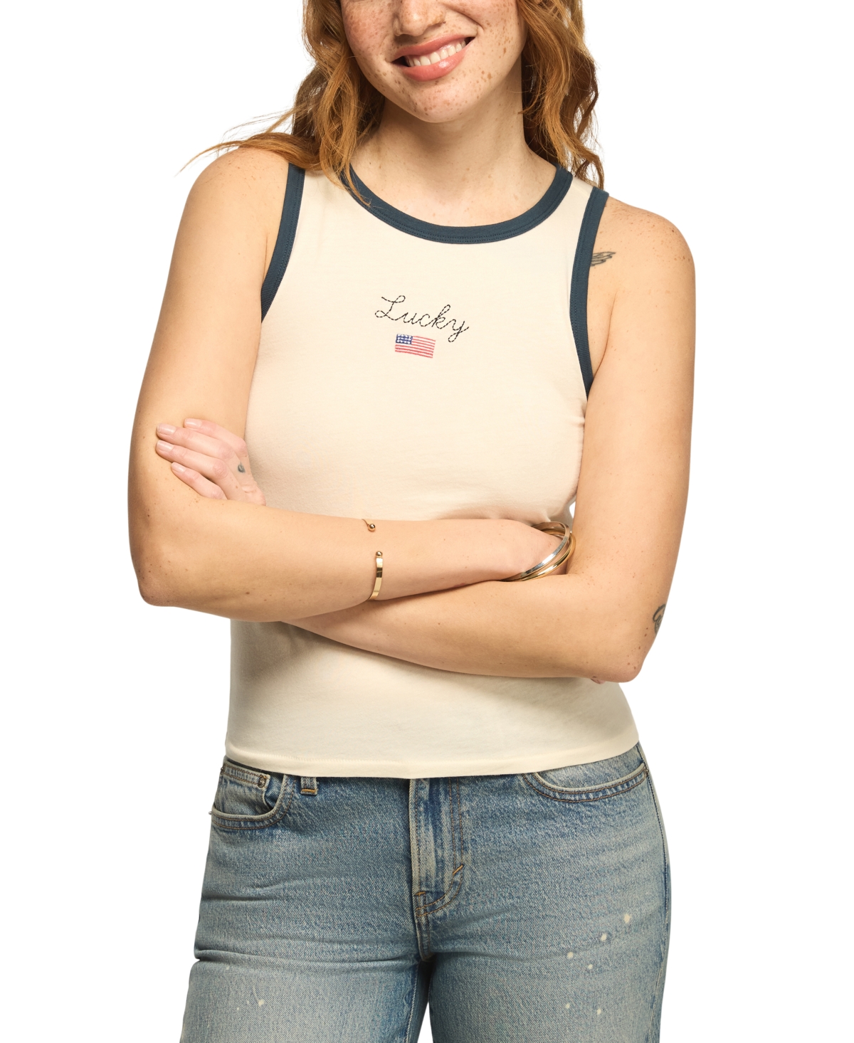Click here for Lucky Brand Womens Americana Ringer Crewneck Tank... prices