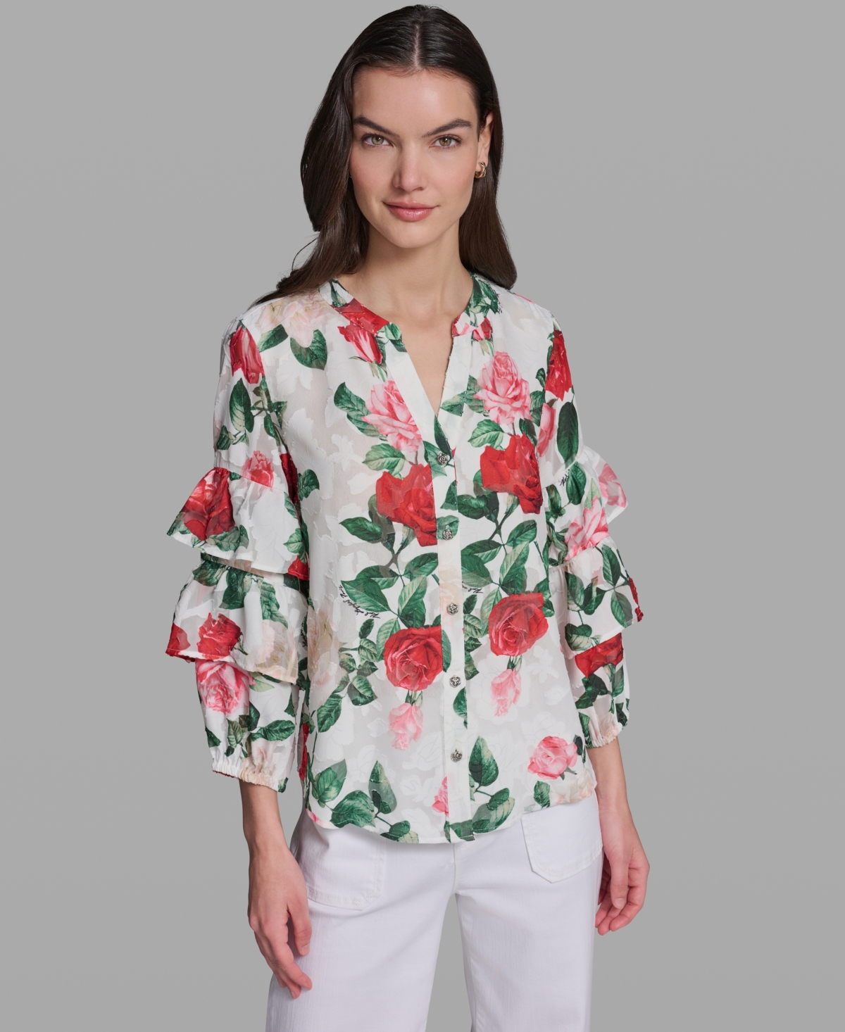 Click here for Karl Lagerfeld Paris Womens Printed Long-Sleeve To... prices