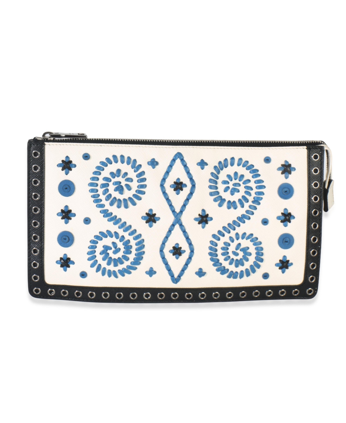 Click here for Pre-Owned Prada White Black Saffiano Embroidered E... prices