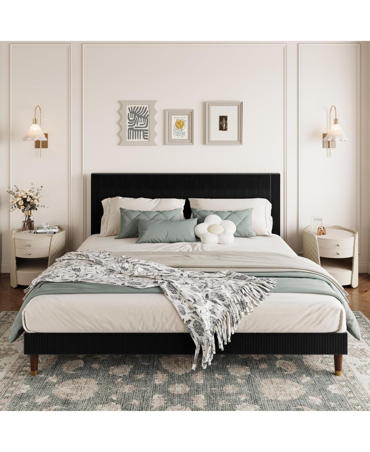 Click here for gaomon King Corduroy Upholstered Bed  Soft Fabric... prices