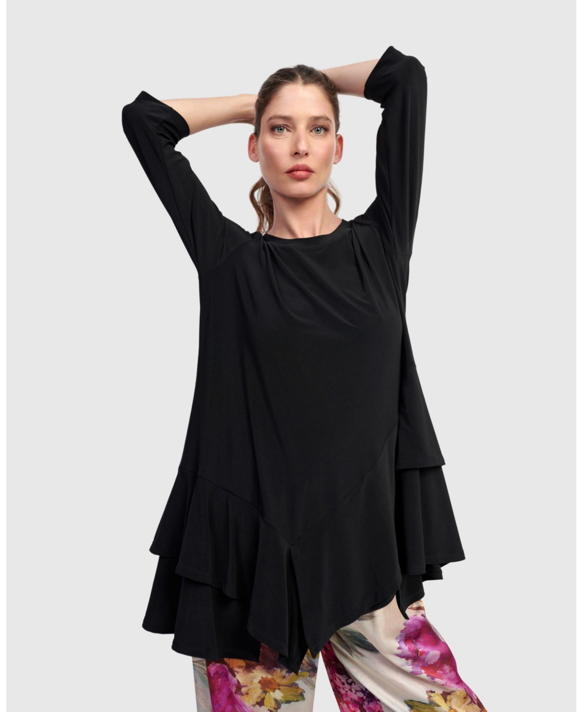 Click here for Alembika Womens Marielle Flounce Top - Black prices