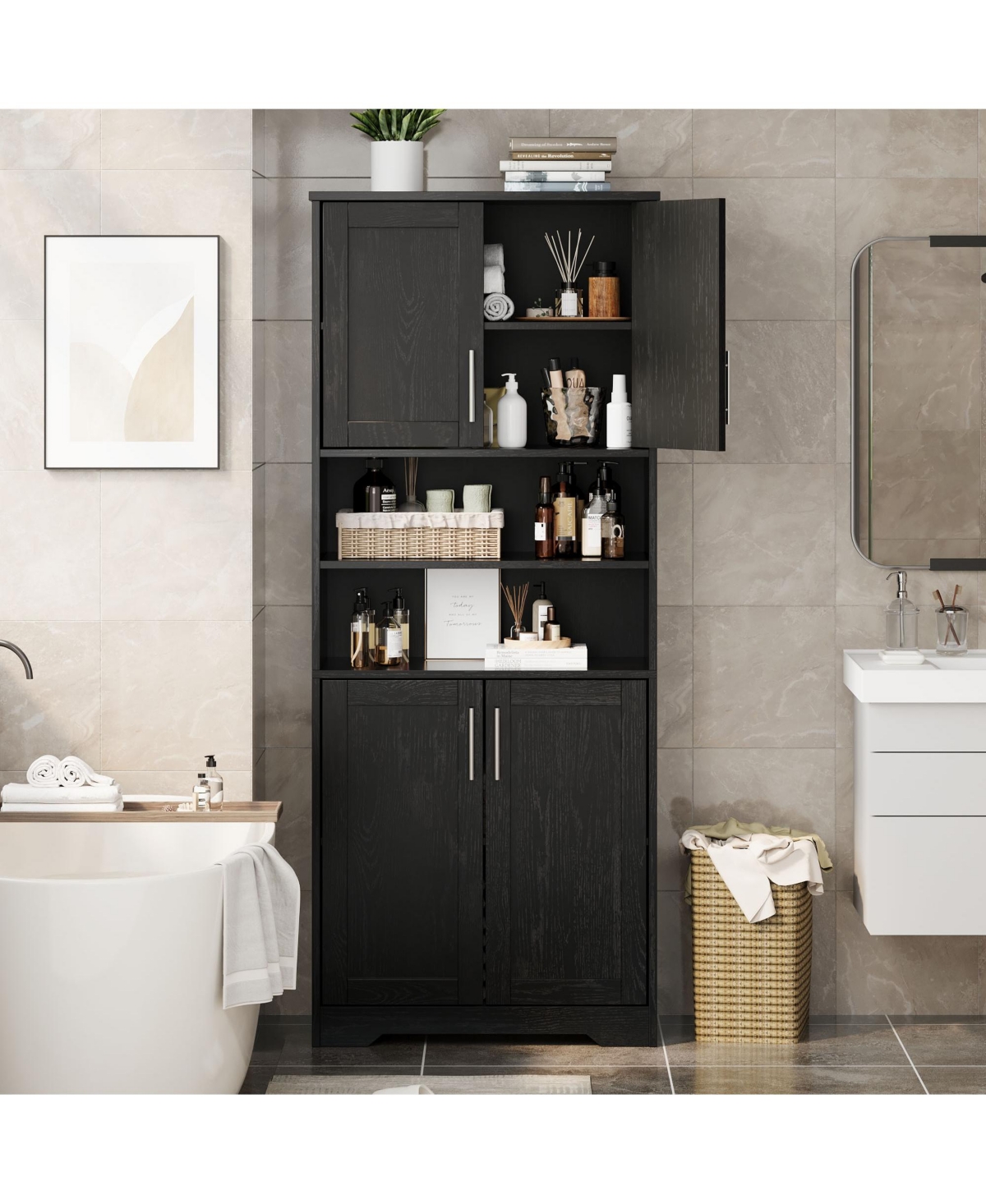 Click here for homfan 67 Tall Bathroom Cabinet  Freestanding Wood... prices