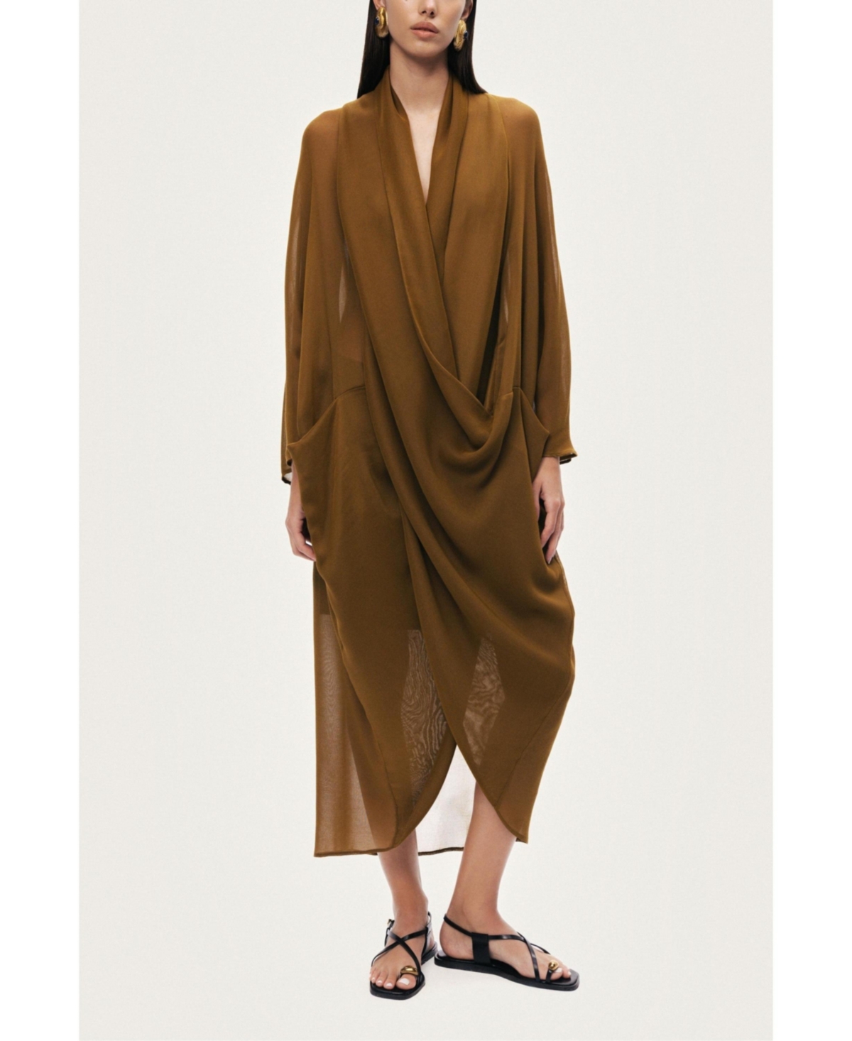 Click here for Nocturne Womens Draped V-Neck Midi Dress - Camel prices