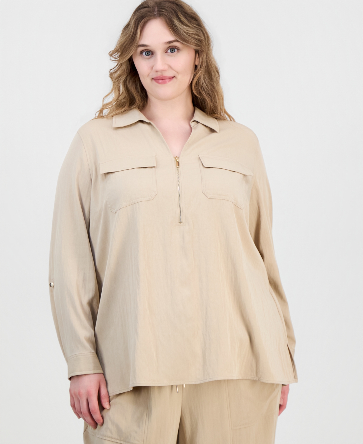 Click here for Anne Klein Plus Size Collared Half-Zip Long-Sleeve... prices