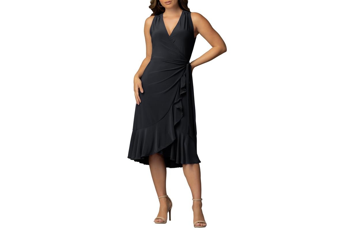 Click here for Kiyonna Womens Laguna Sleeveless Wrap Dress - Blac... prices
