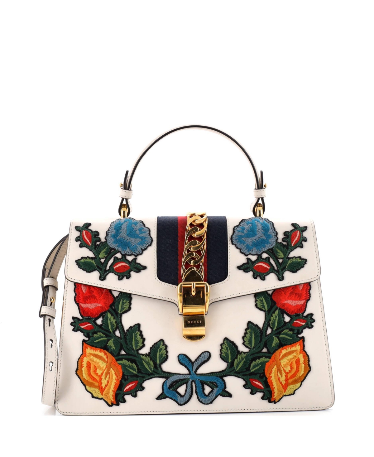 Click here for Pre-Owned Gucci Medium Sylvie Top Handle Bag Embro... prices