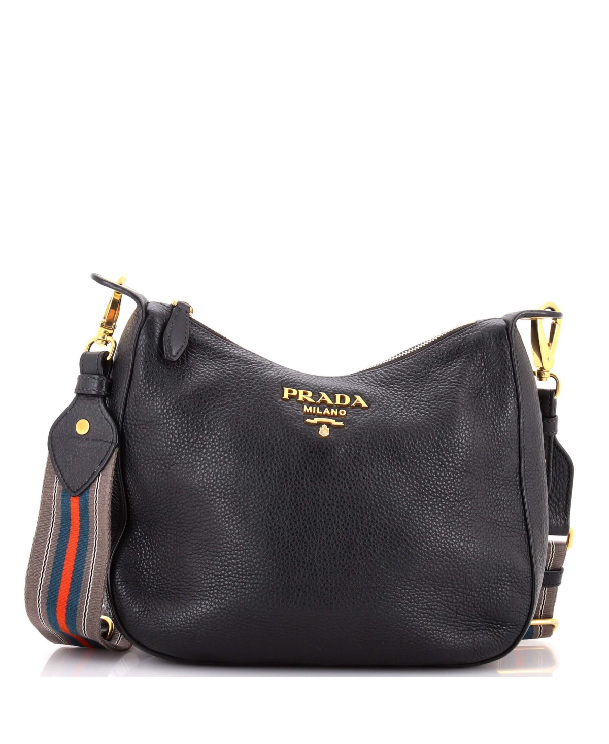 Click here for Pre-Owned Prada Small Striped Strap Zip Hobo Vitel... prices