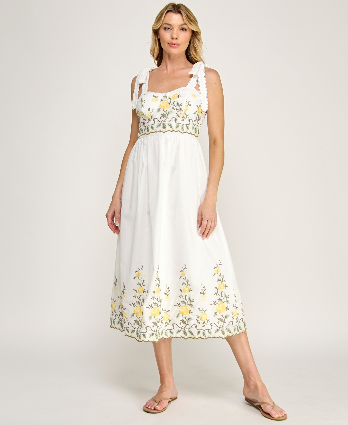 Click here for Row A Juniors Tie-Shoulder Straps Embroidered Slim... prices