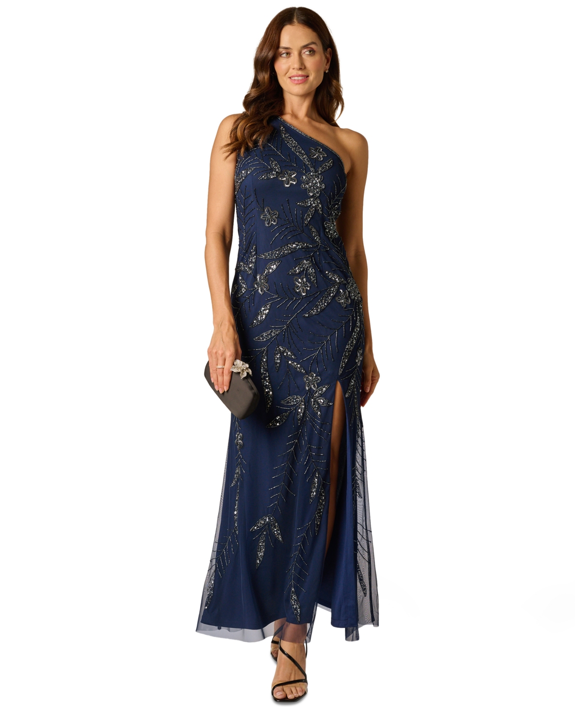 Click here for Adrianna Papell Womens One Shoulder Bead Mesh Long... prices